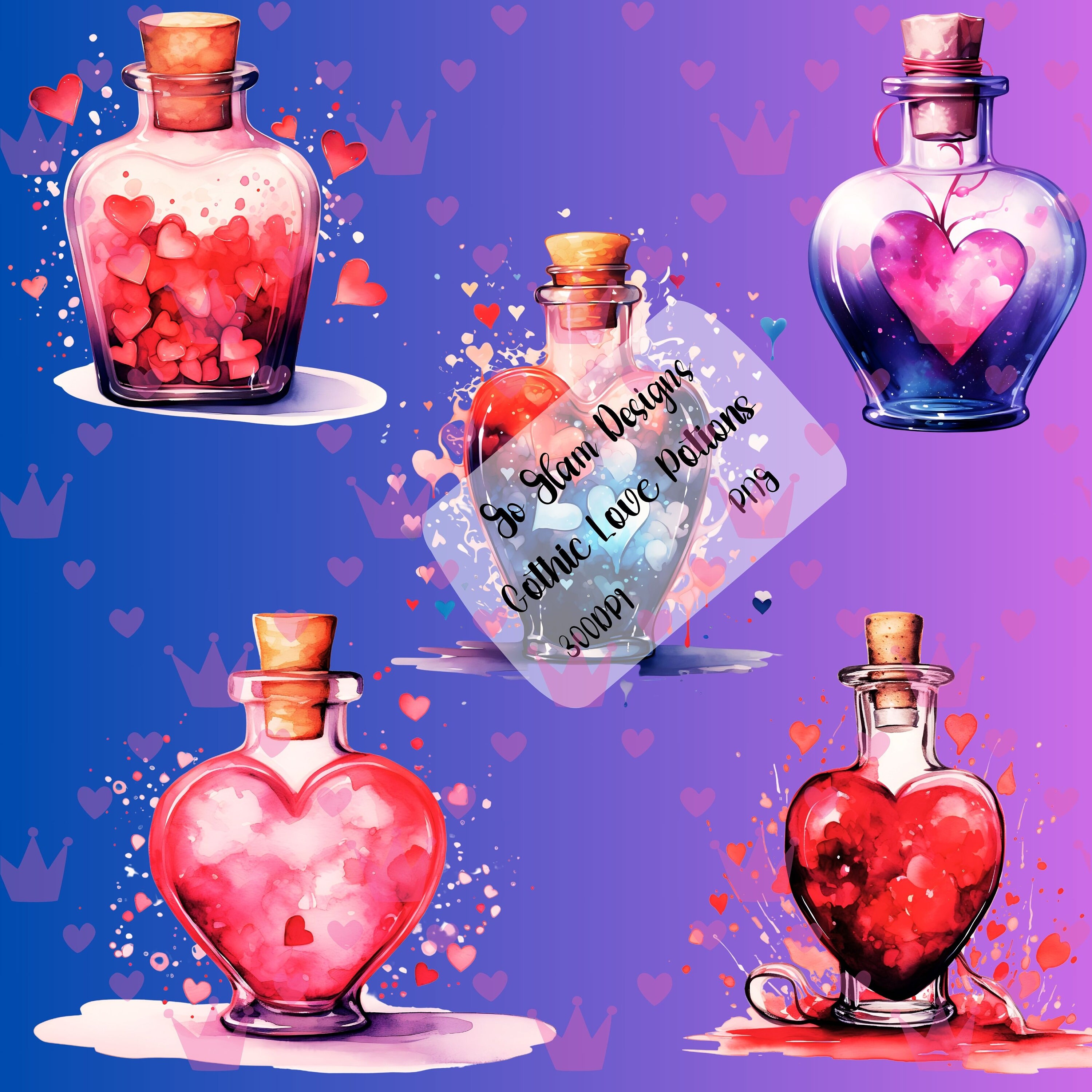 Valentines Day Love Potions Clip Art, Watercolor Clip Art, Transparent ...