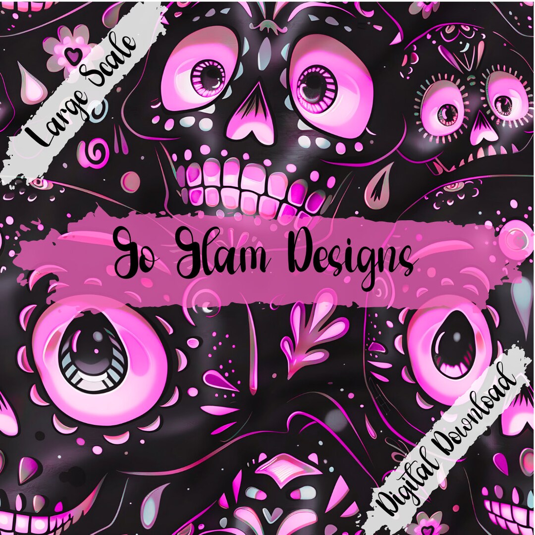 Pink Sugar Skulls Seamless Pattern: Halloween Fabric Design (digital ...