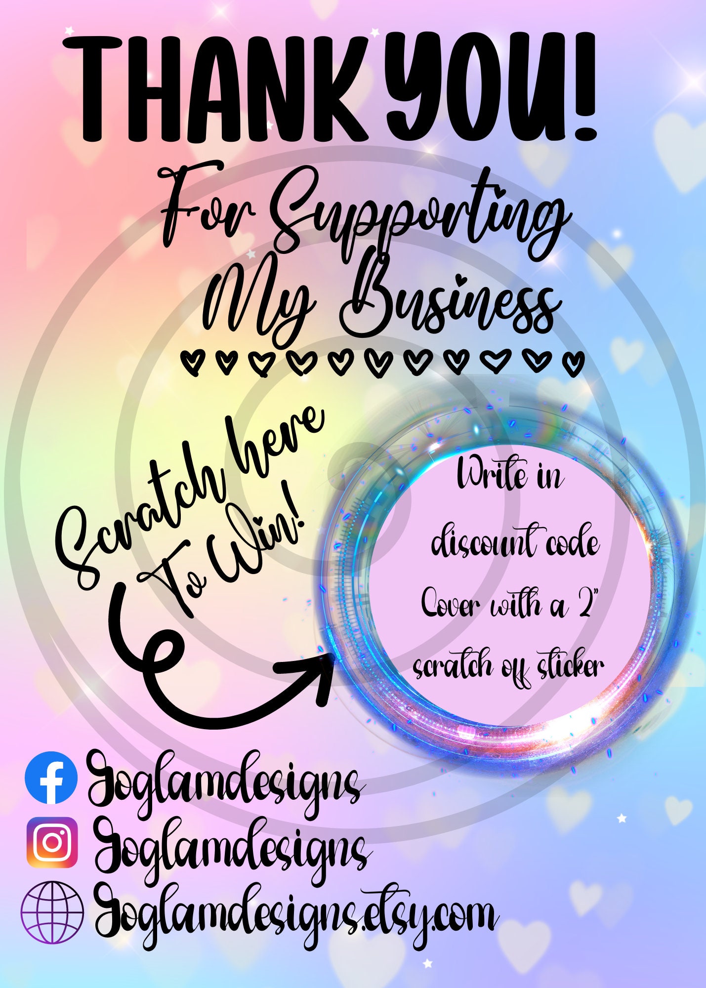Rainbow Hearts Thank You Scratch off Card Template (digital Download ...