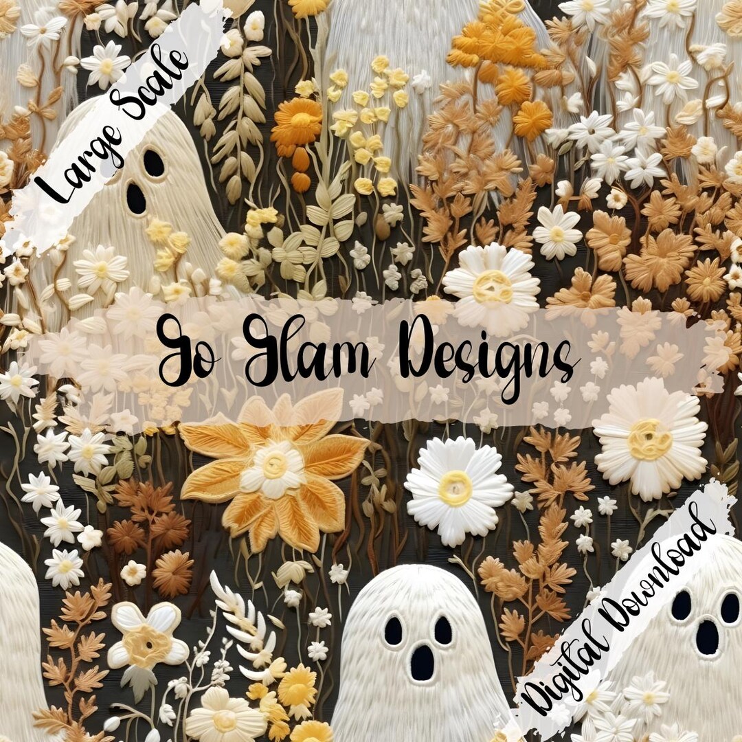 Boho Ghosts Embroidery Seamless Pattern: Halloween Repeat Design ...