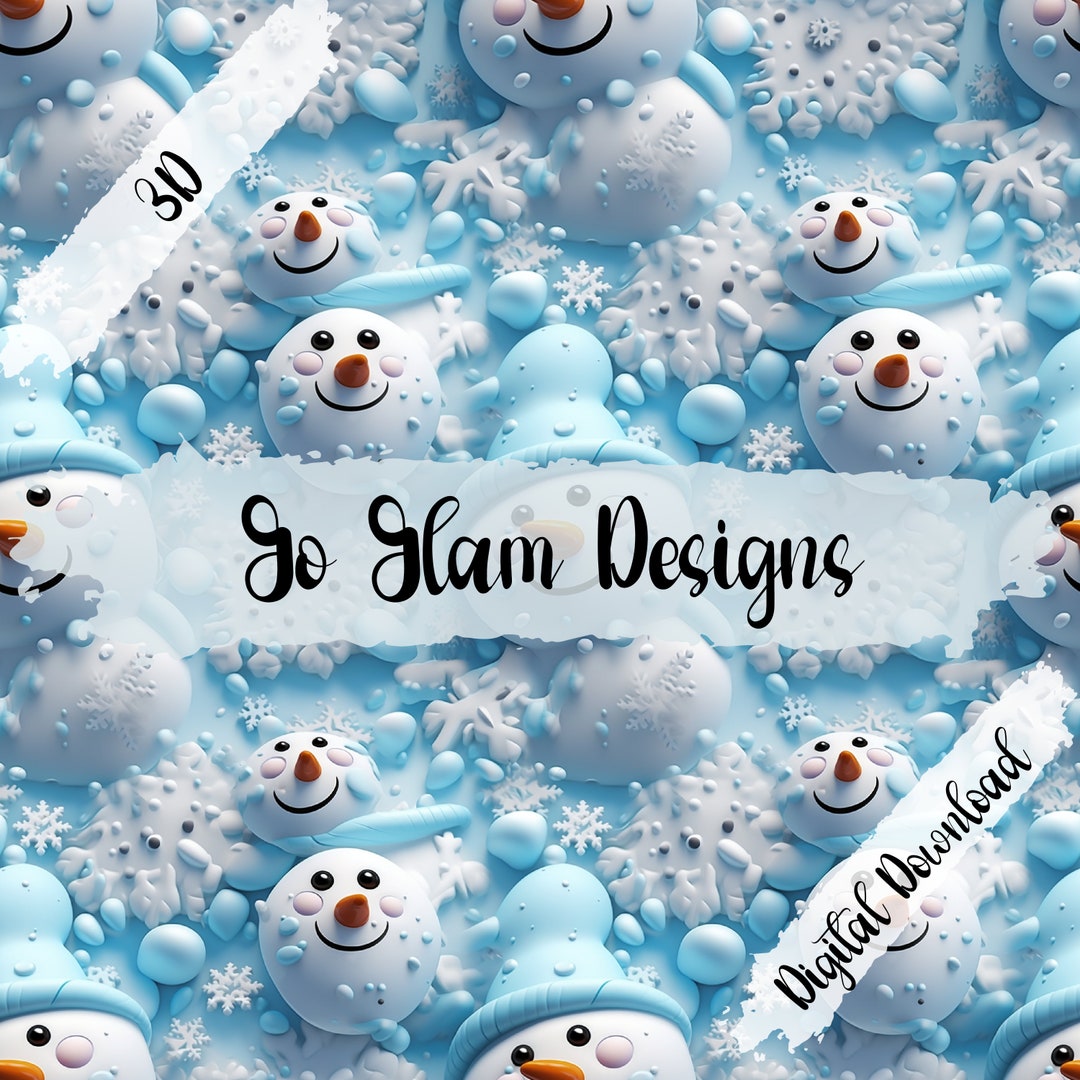 3D Puff Winter Snowman Seamless Pattern, Repeat Pattern, Digital ...