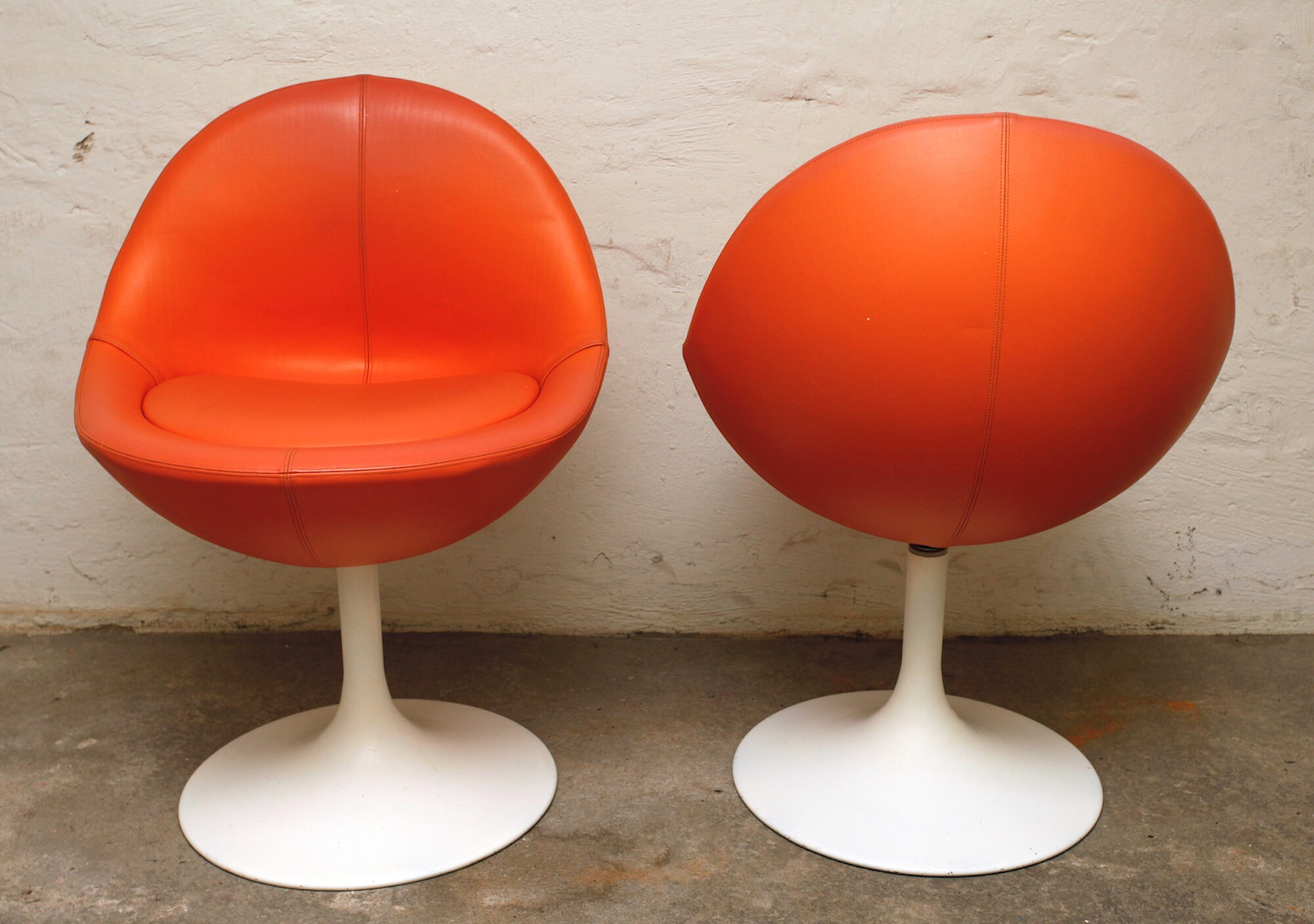 A Pair of Venus Chairs, Johansson Design in Orange Leather With Tulip ...