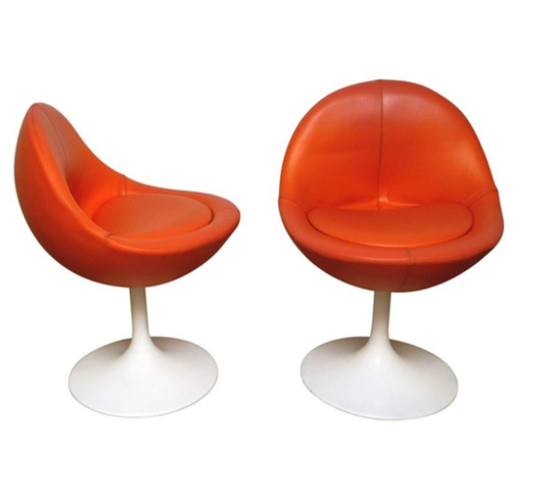 A Pair of Venus Chairs, Johansson Design in Orange Leather With Tulip ...