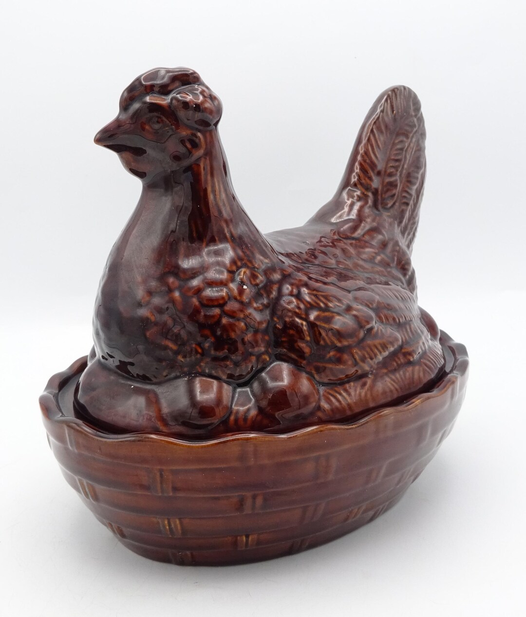Vintage Brown Ceramic Hen on Nest Egg Holder Container - Etsy