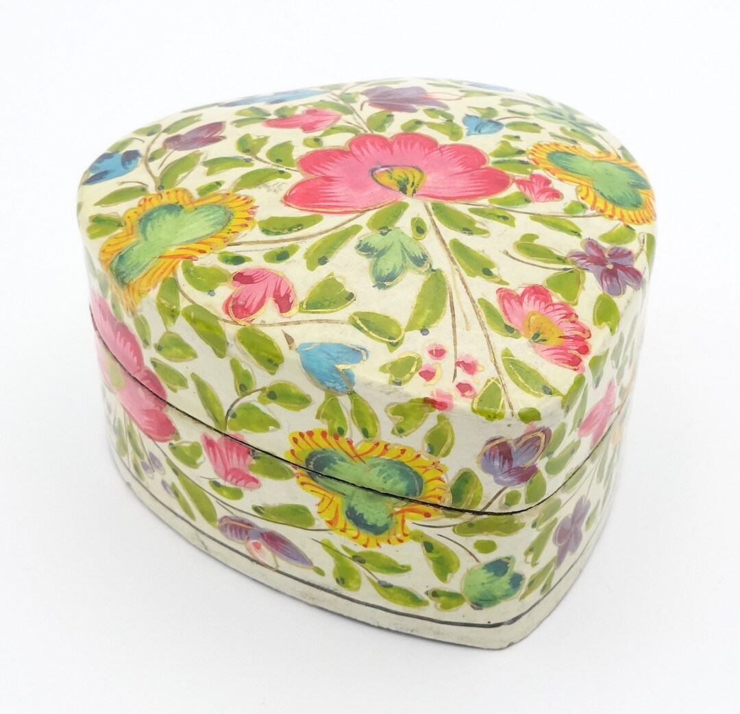 Vintage Small Indian Kashmiri Paper Mache Floral Heart Shaped - Etsy