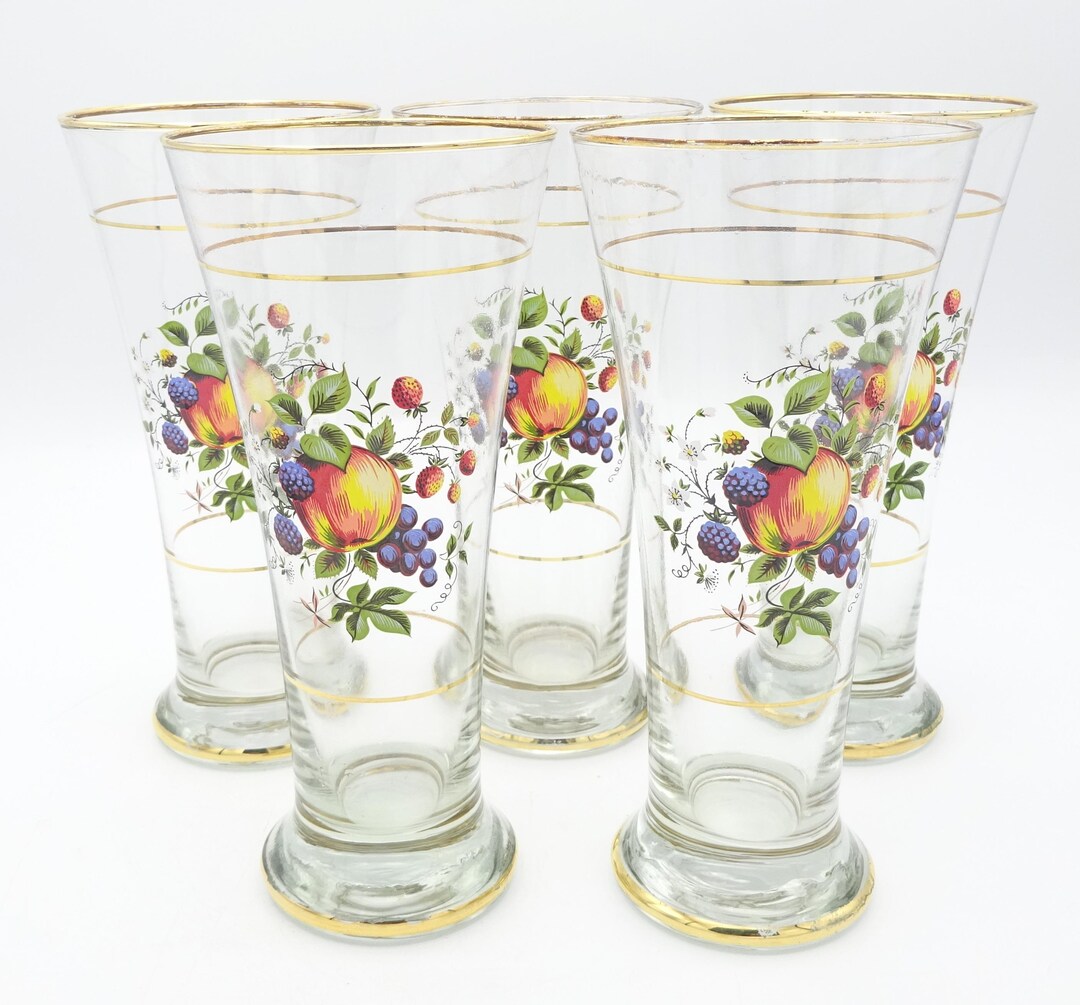 Vintage Set of Five 1950s Fruit Design Hiball Glasses - Etsy