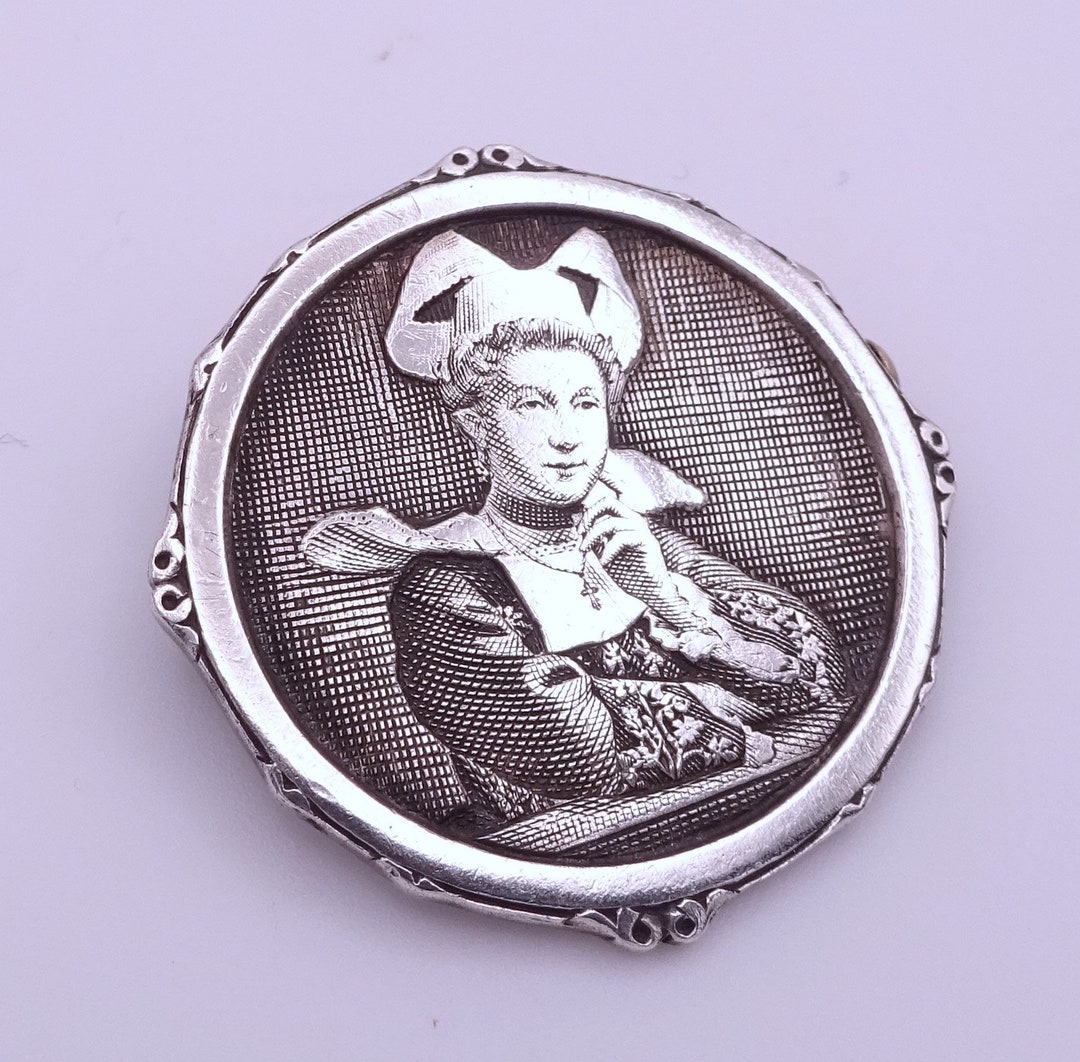 Antique White Metal Portrait of a Lady Brooch - Etsy