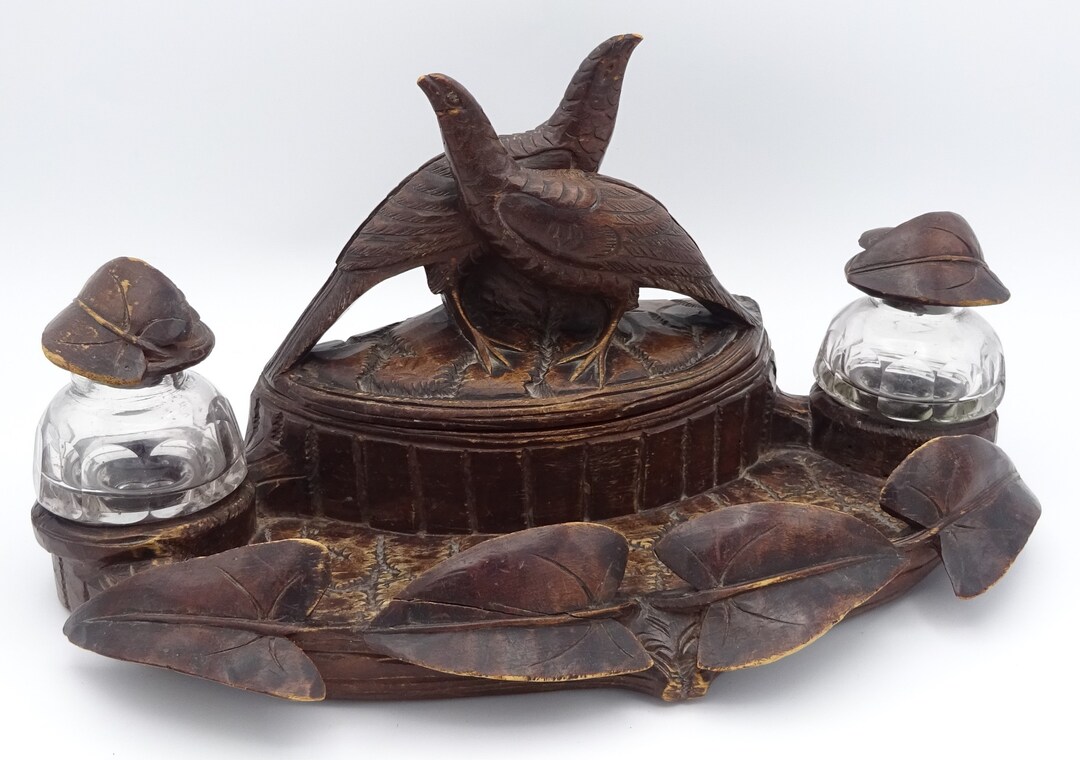 Antique German Black Forest Hand Carved Inkwell - Etsy