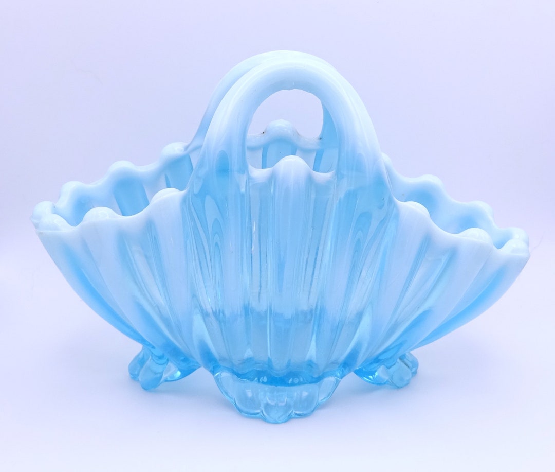 Antique English Davidson Blue Pearline Glass Brideshead Basket Dish - Etsy