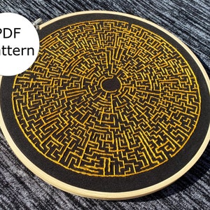 Labyrinth Maze Embroidery Pattern, Linework Puzzle, Digital PDF Pattern ...