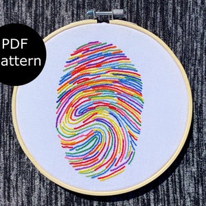 Colorful Fingerprint Embroidery Pattern, Digital PDF Pattern for ...