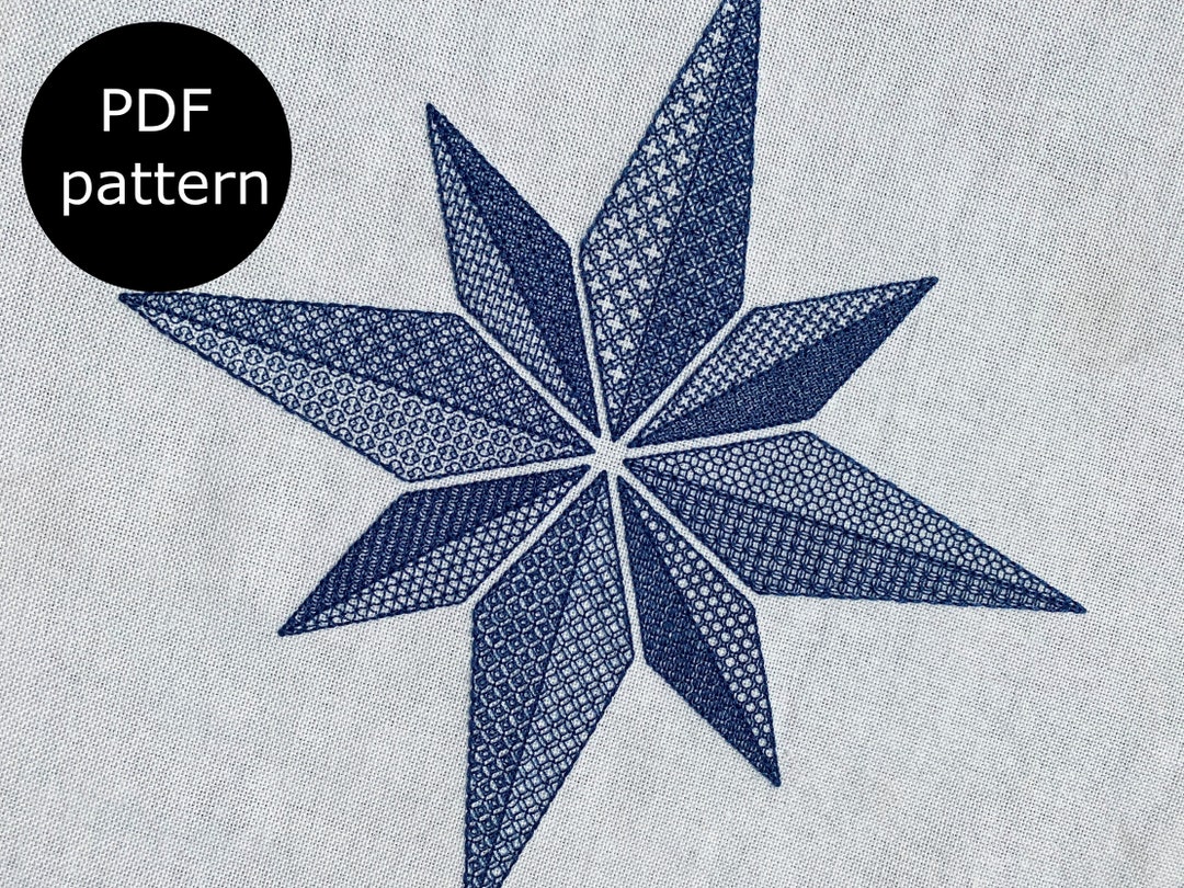 Star With 3D Effect Blackwork Embroidery Pattern | Compass Rose ...
