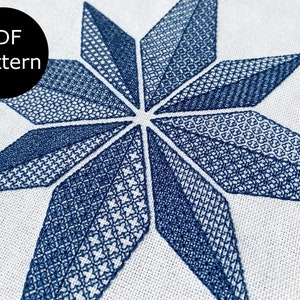 Star With 3D Effect Blackwork Embroidery Pattern | Compass Rose ...