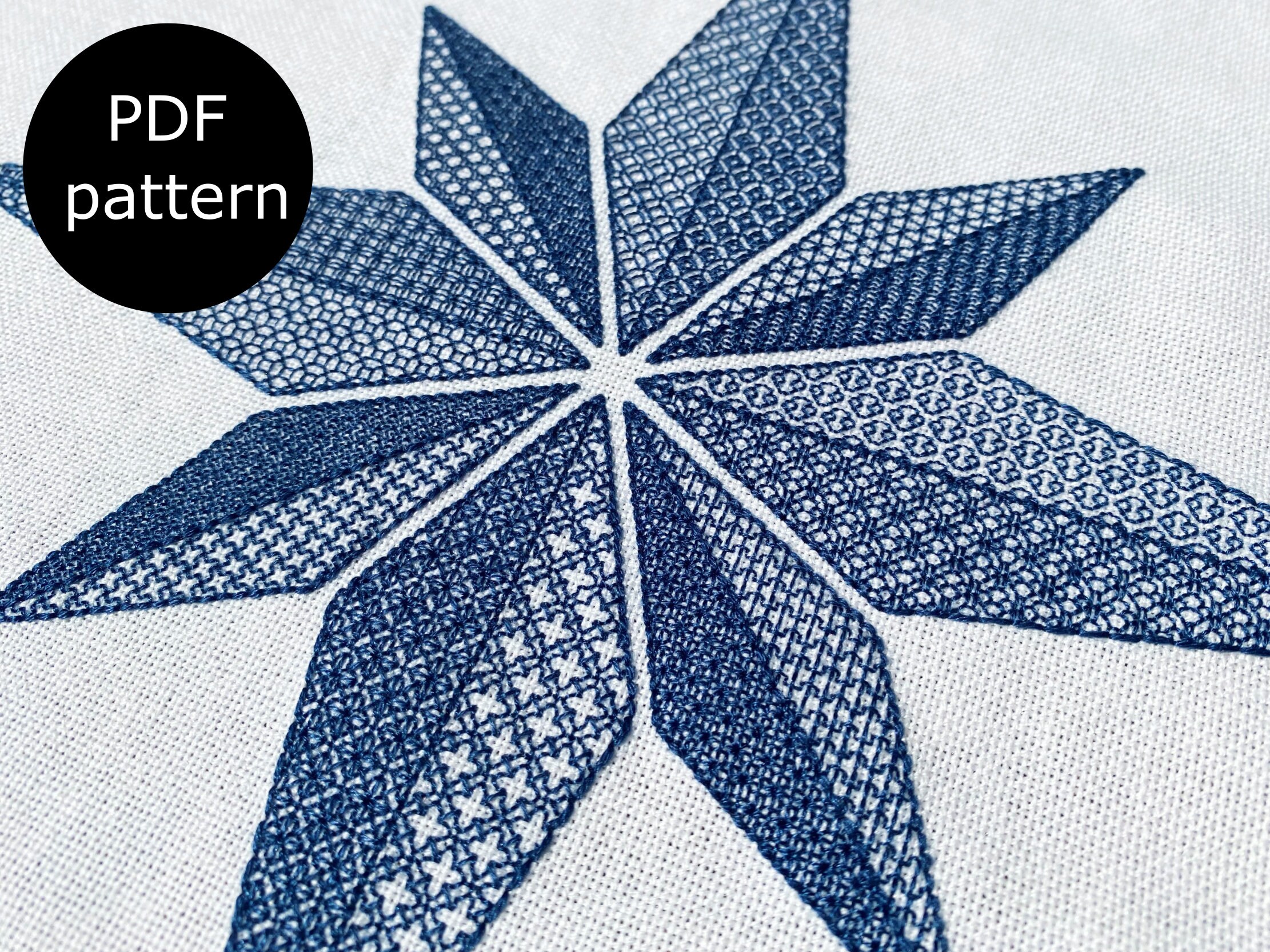 Star With 3D Effect Blackwork Embroidery Pattern Compass Rose Moravian ...