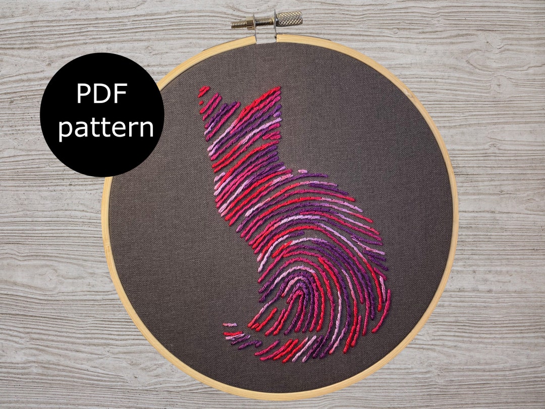 Fingerprint Cat Beginner Embroidery Pattern, Digital PDF Pattern for ...