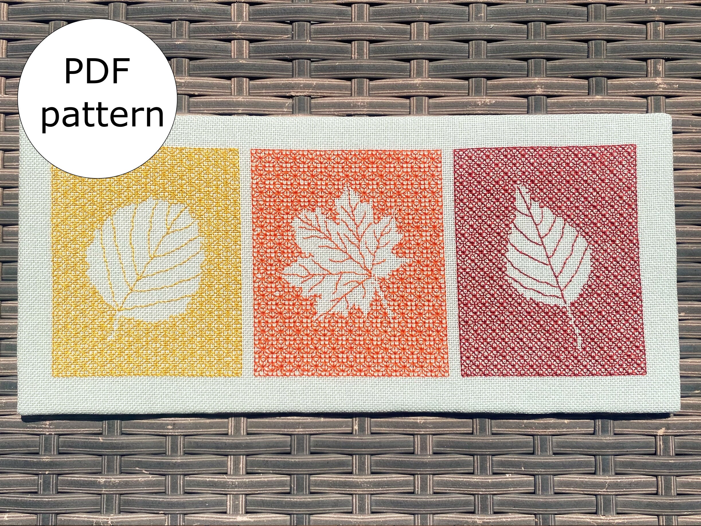 Fall Leaves Blackwork Embroidery Pattern Autumn Leaves - Etsy