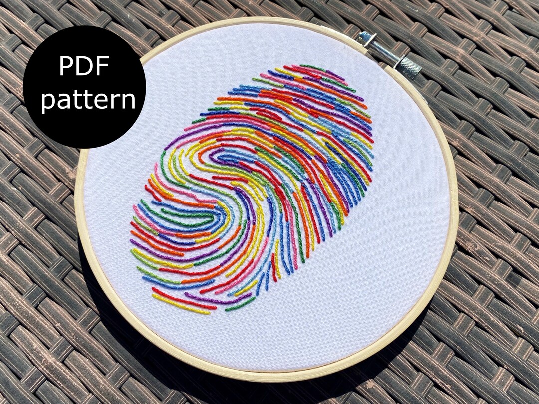 Colorful Fingerprint Embroidery Pattern, Digital PDF Pattern for ...