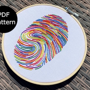 Colorful Fingerprint Embroidery Pattern, Digital PDF Pattern for ...