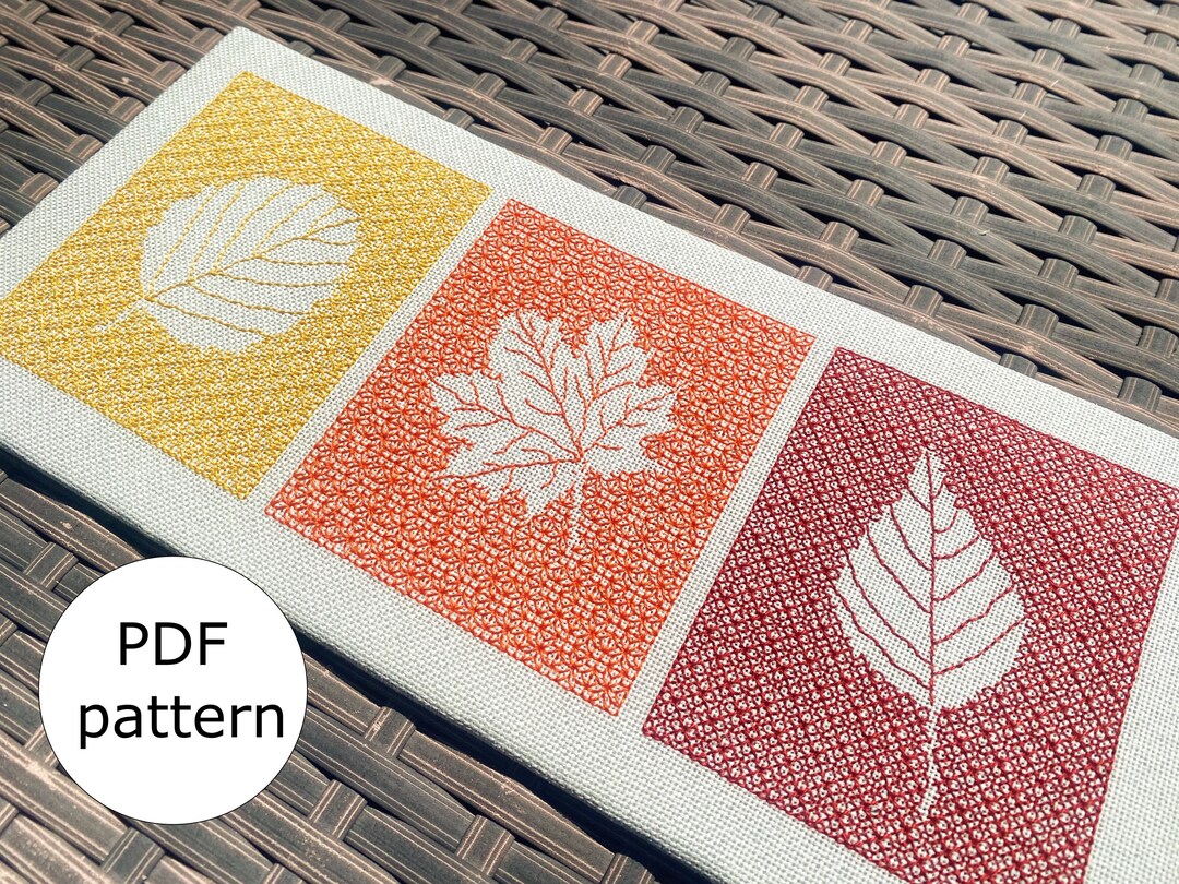 Fall Leaves Blackwork Embroidery Pattern | Autumn Leaves | Cross Stitch Chart | Beginner or ...