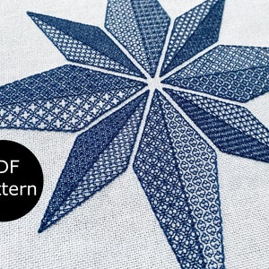 Star With 3D Effect Blackwork Embroidery Pattern | Compass Rose ...