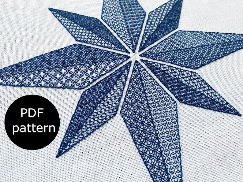 Star With 3D Effect Blackwork Embroidery Pattern | Compass Rose ...