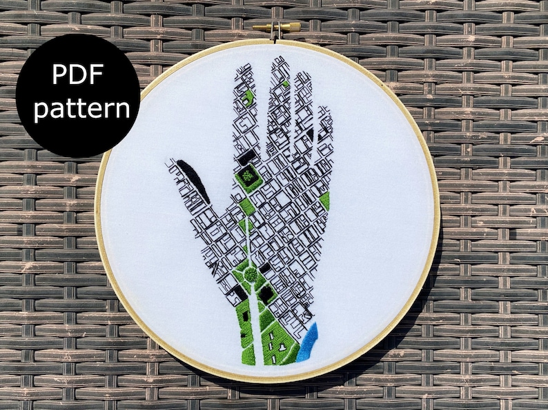 Handprint: City Map Embroidery Pattern, Digital PDF Pattern for Hand ...