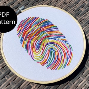 Colorful Fingerprint Embroidery Pattern, Digital PDF Pattern for ...