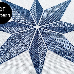 Star With 3D Effect Blackwork Embroidery Pattern | Compass Rose ...