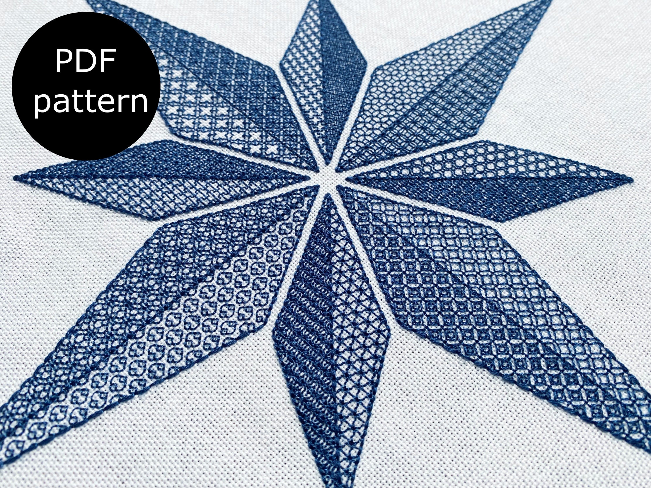 Star With 3D Effect Blackwork Embroidery Pattern Compass Rose Moravian Star Cross Stitch Chart ...