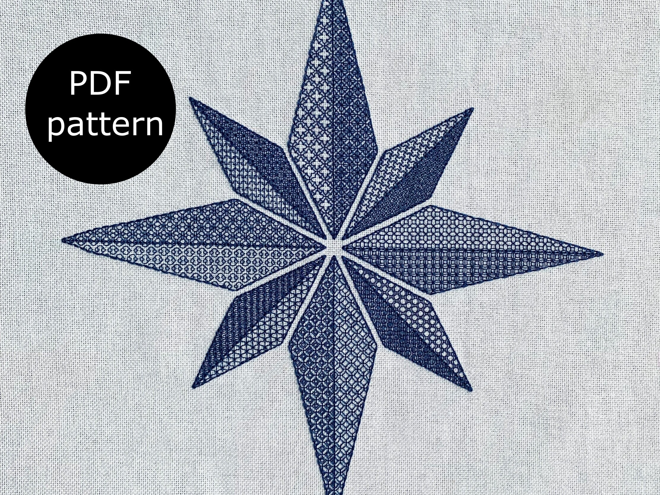 Star With 3D Effect Blackwork Embroidery Pattern Compass Rose Moravian ...