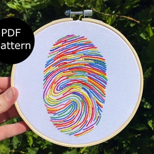 Colorful Fingerprint Embroidery Pattern, Digital PDF Pattern for ...