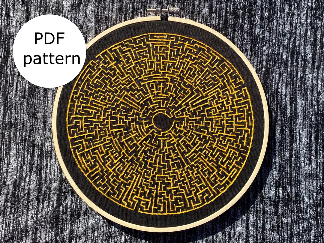 Labyrinth Maze Embroidery Pattern, Linework Puzzle, Digital PDF Pattern ...
