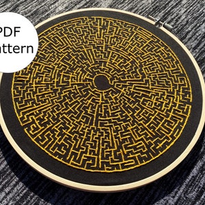 Labyrinth Maze Embroidery Pattern, Linework Puzzle, Digital PDF Pattern ...