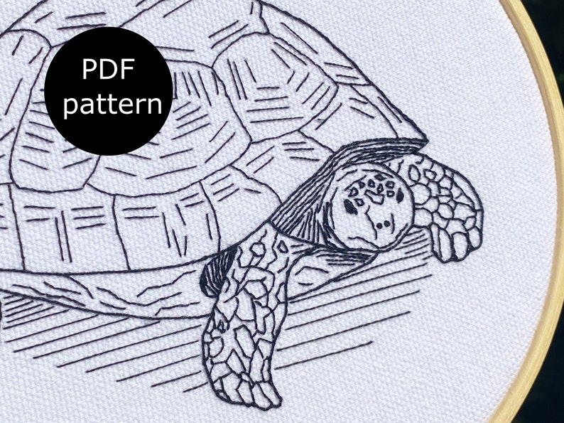 Turtle Sketch Embroidery Pattern Tortoise Line Drawing - Etsy
