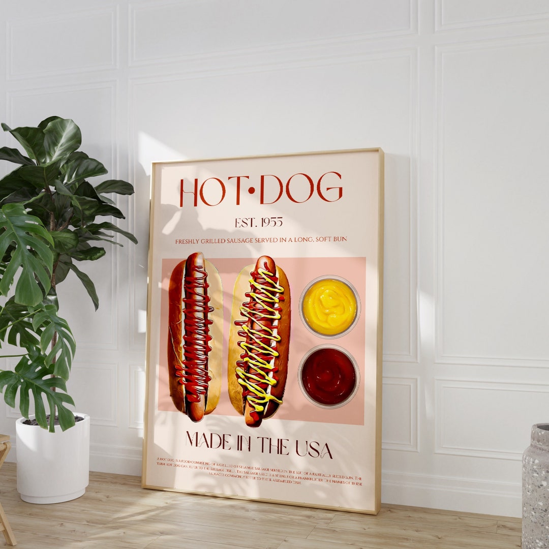 Hot Dog Print, DIGITAL DOWNLOAD, Large Downloadable Print, Retro Poster ...