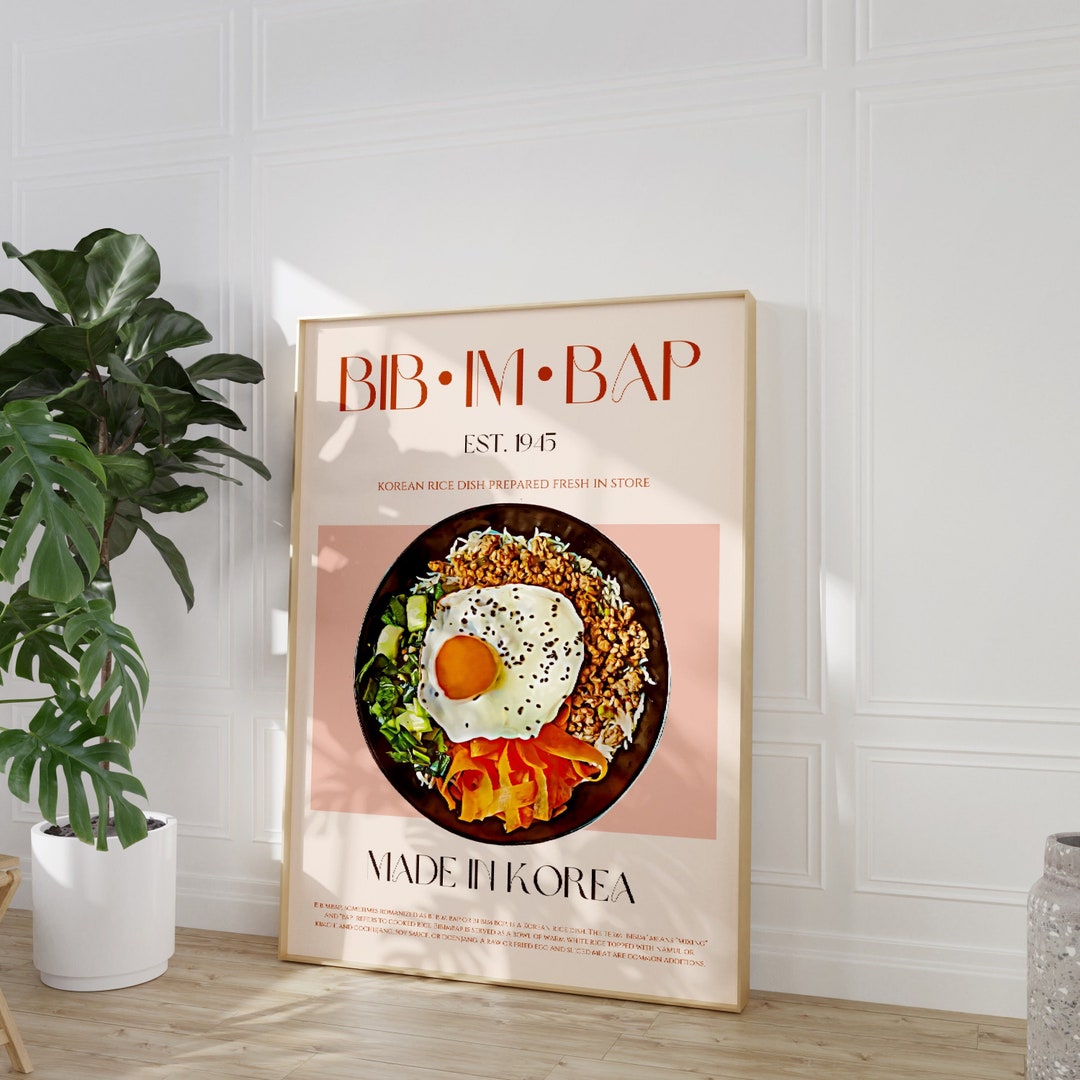 Bibimbap Food Print, Korean Food Art, Digital Download, Mid Century ...