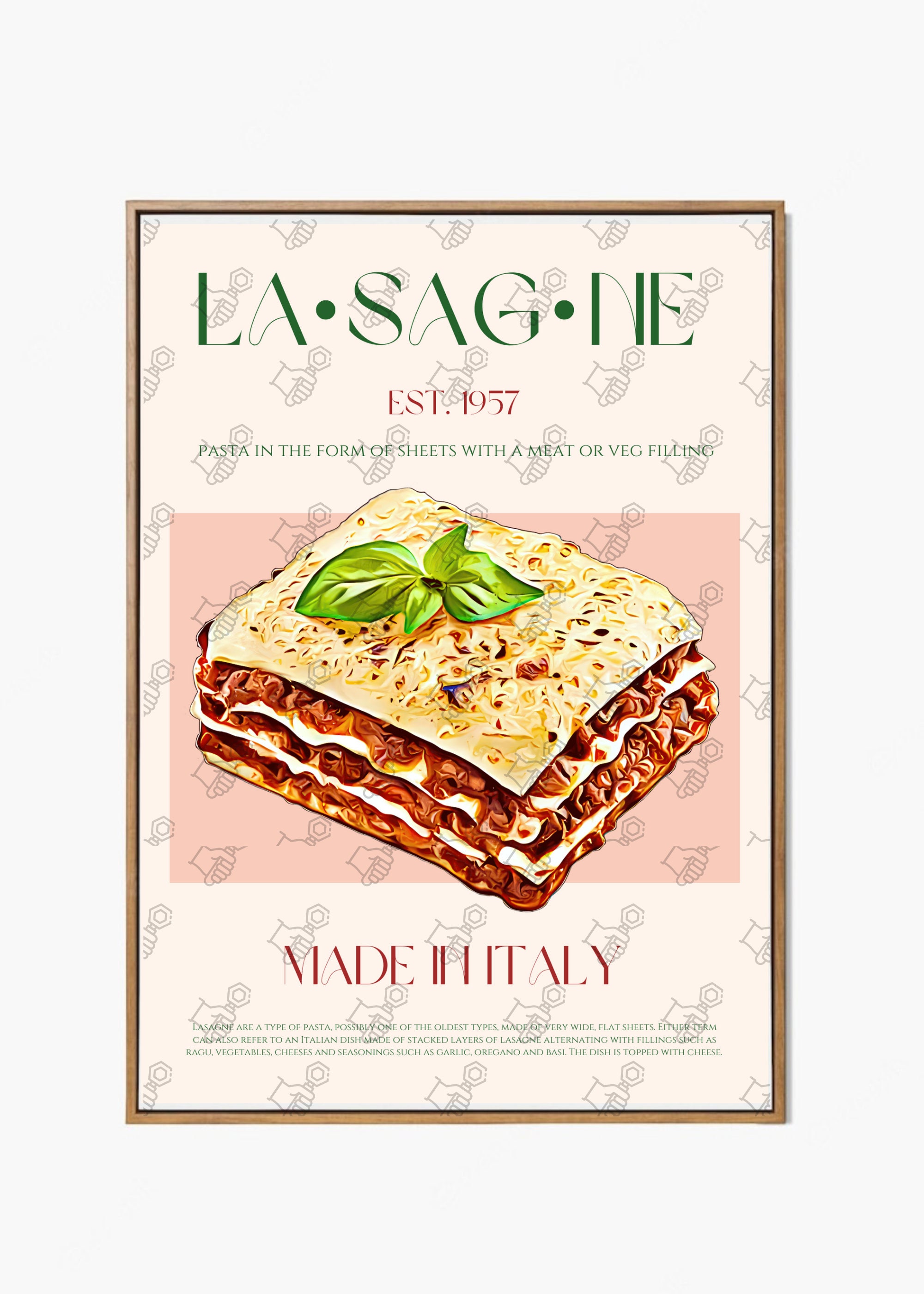 Lasagne Poster, DIGITAL DOWNLOAD, Mid Century Modern, Food Wall Art ...