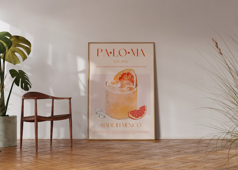 Paloma Cocktail Print, DIGITAL DOWNLOAD, Downloadable Print, Bar Cart ...
