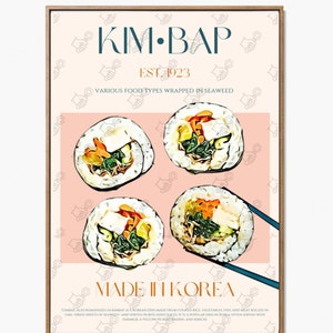 Kimbap Print, Digital Download, Printable Art, Korean Wall Art, Mid ...