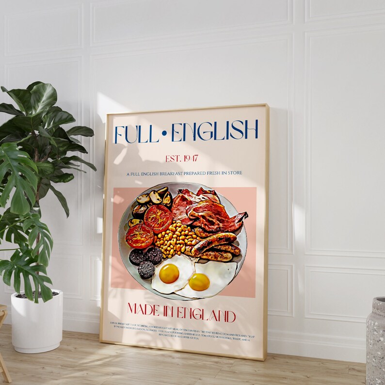 Full English Breakfast Poster, DIGITAL DOWNLOAD, Food Print, Retro Wall ...