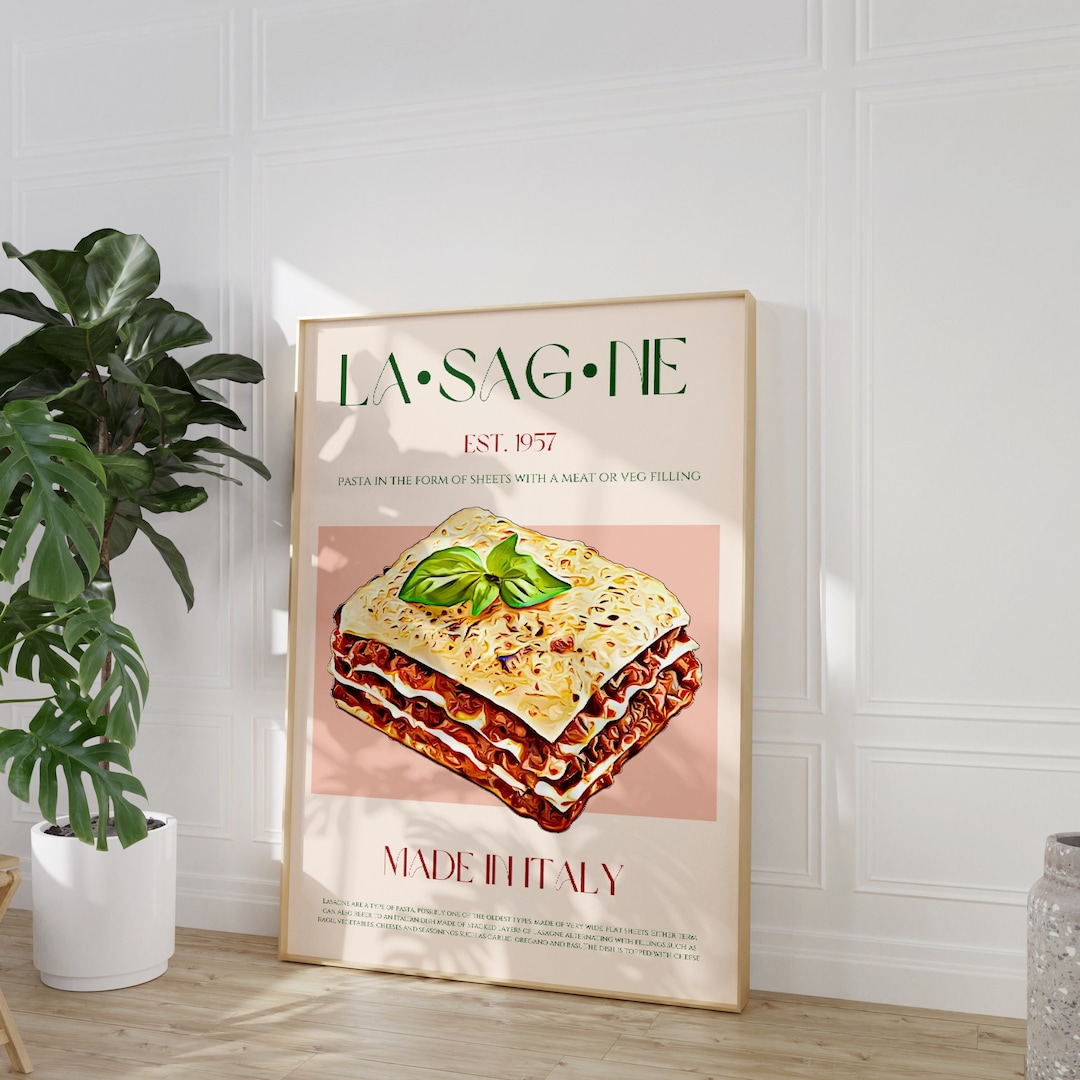 Lasagne Poster, DIGITAL DOWNLOAD, Mid Century Modern, Food Wall Art ...
