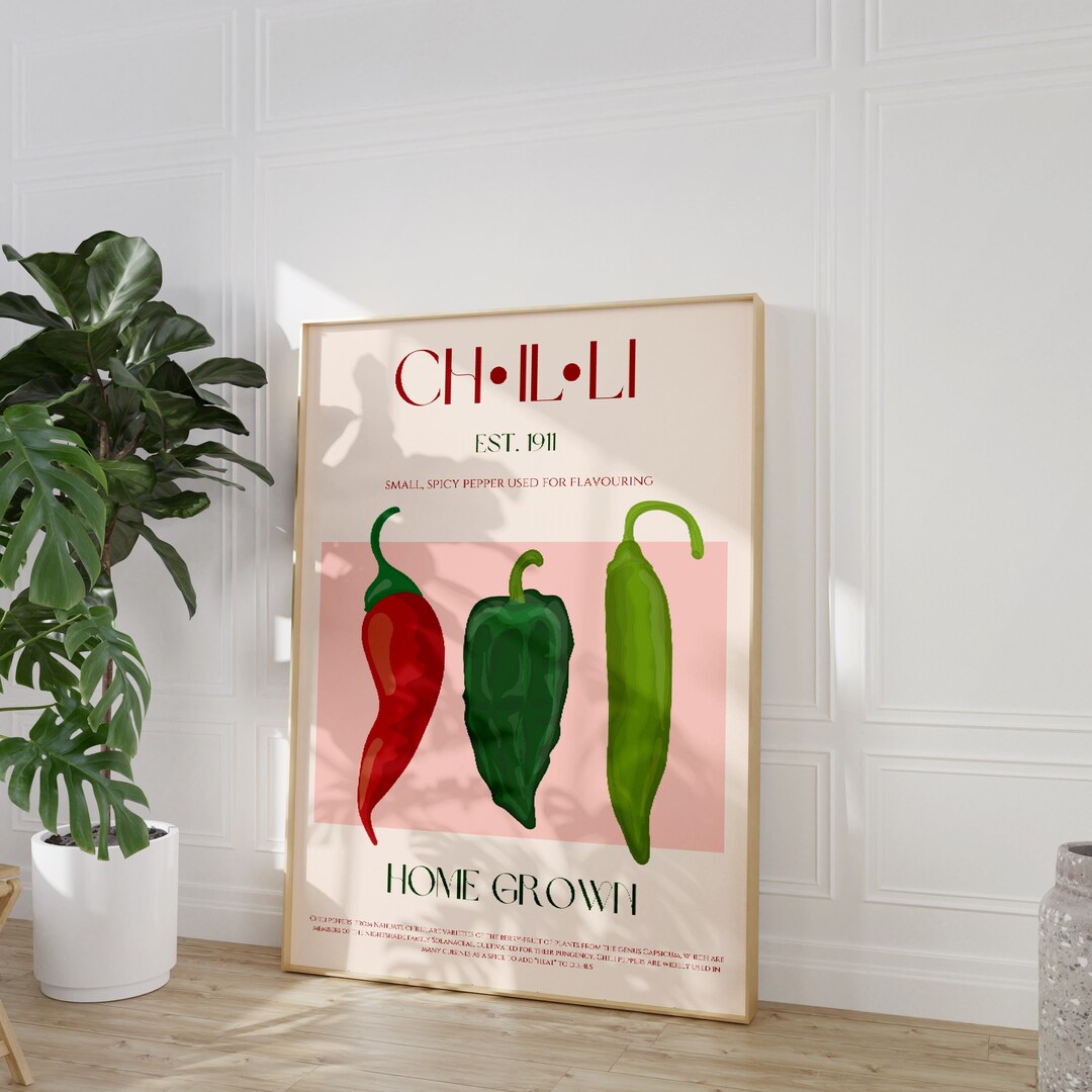 Chilli Print, DIGITAL DOWNLOAD, Downloadable Print, Vegetable Wall Art ...