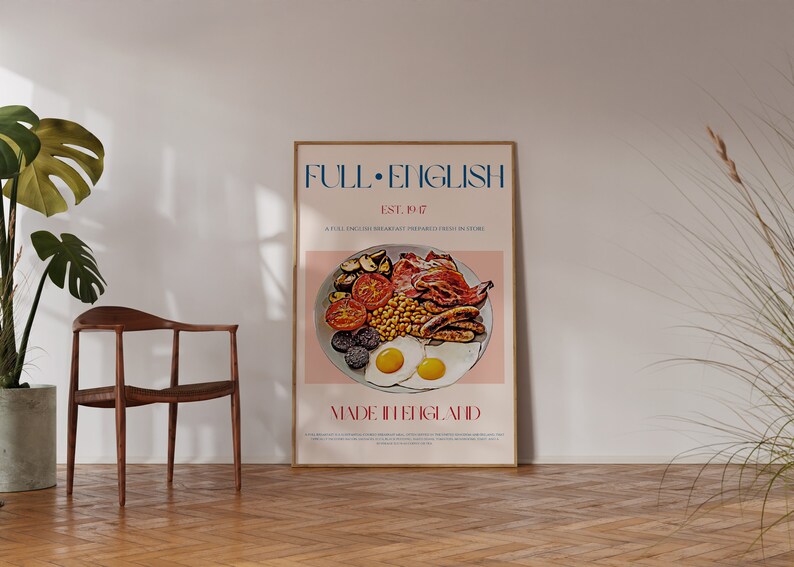 Full English Breakfast Poster, DIGITAL DOWNLOAD, Food Print, Retro Wall ...