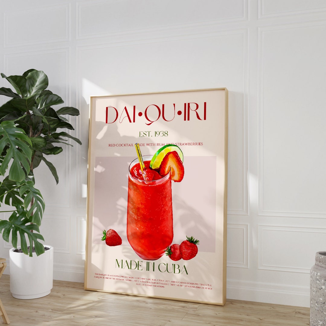 Strawberry Daiquiri Print, DIGITAL DOWNLOAD, Printable Art, Cocktail ...