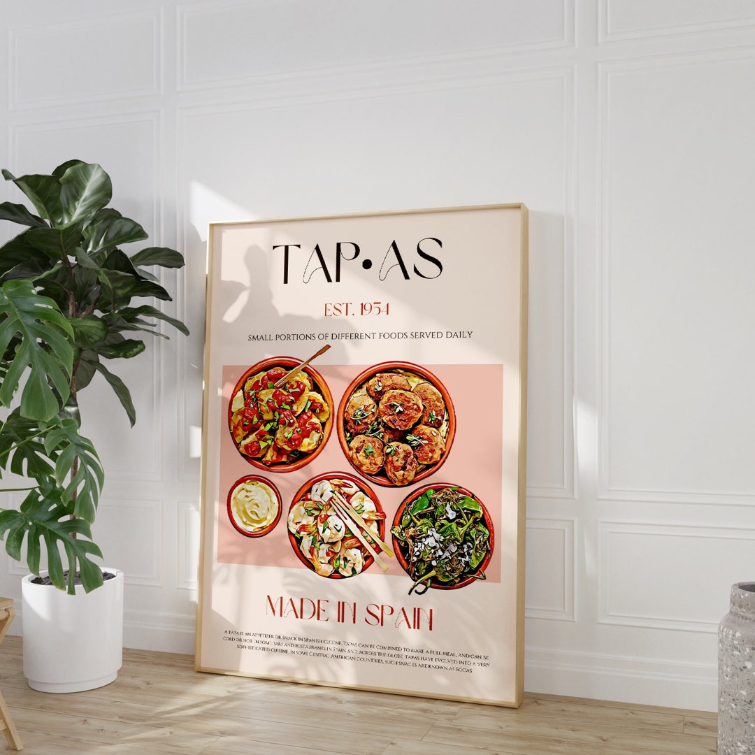 Tapas Food Poster, DIGITAL DOWNLOAD, Spain Print, Retro Wall Art, Food ...