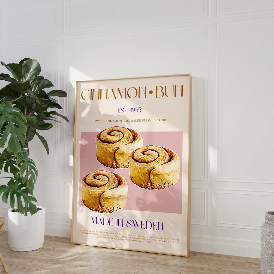 Cinnamon Bun Poster, Food Print, Modern Kitchen Decor, Digital Download ...