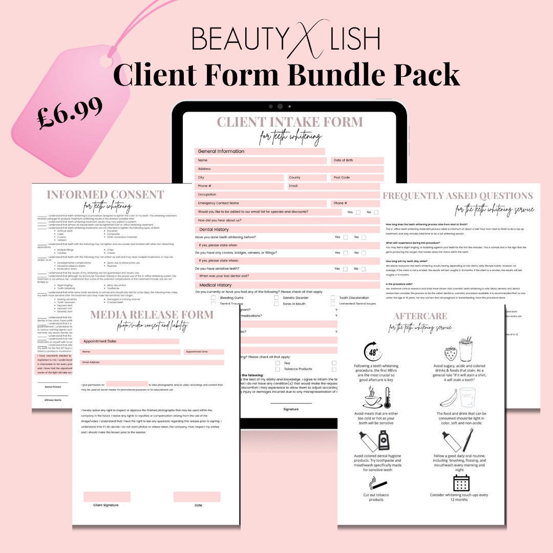 Teeth Whitening Client Form Bundle Pack - Etsy