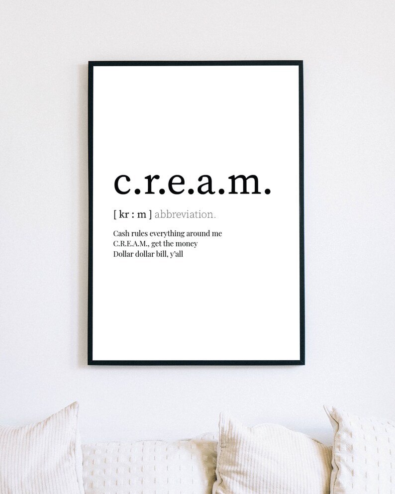 C.R.E.A.M. Wu Tang Clan fashionable Dictionary Style Art - Etsy