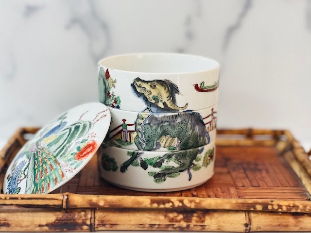 Vintage Chinese Asian Porcelain Dragon and Blossom Tree - Etsy