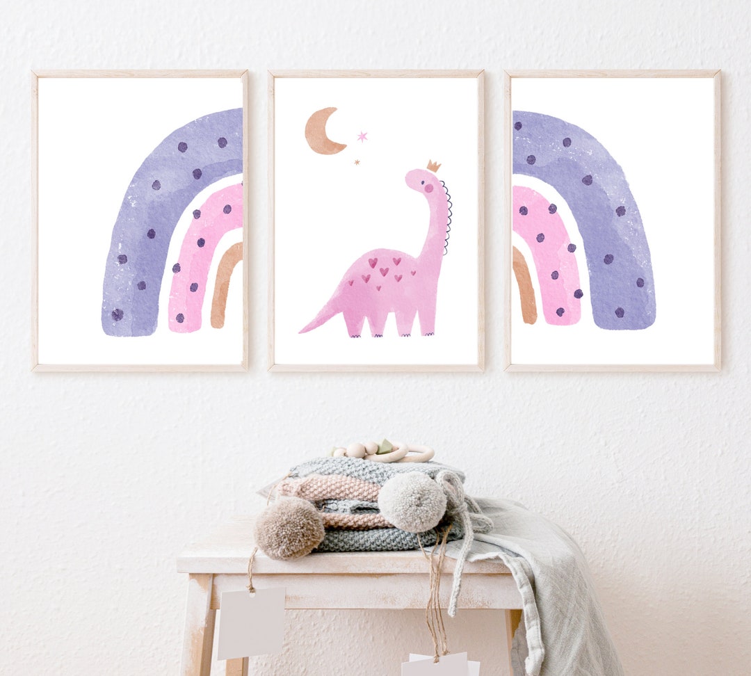 Watercolour Girls Dinosaur Wall Art, Set of 3, Girly Dinosaurs, Girls ...